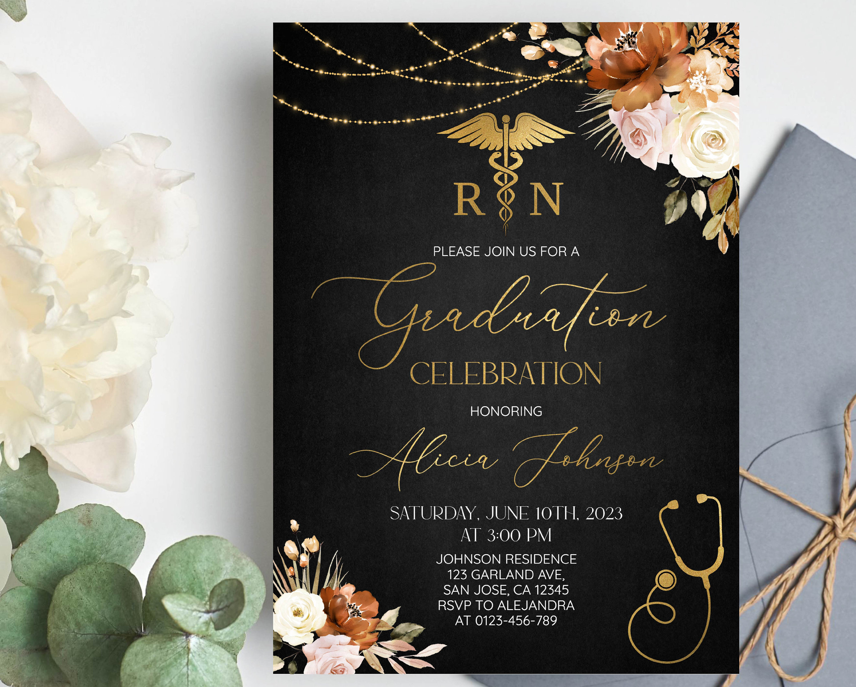 Editable Nursing Graduation Invitation, Registered Nurse Invitation, RN ...
