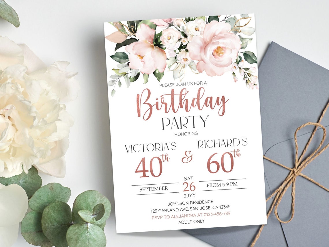 Adult Joint Birthday Invitation Combined Birthday Party Double Party ...