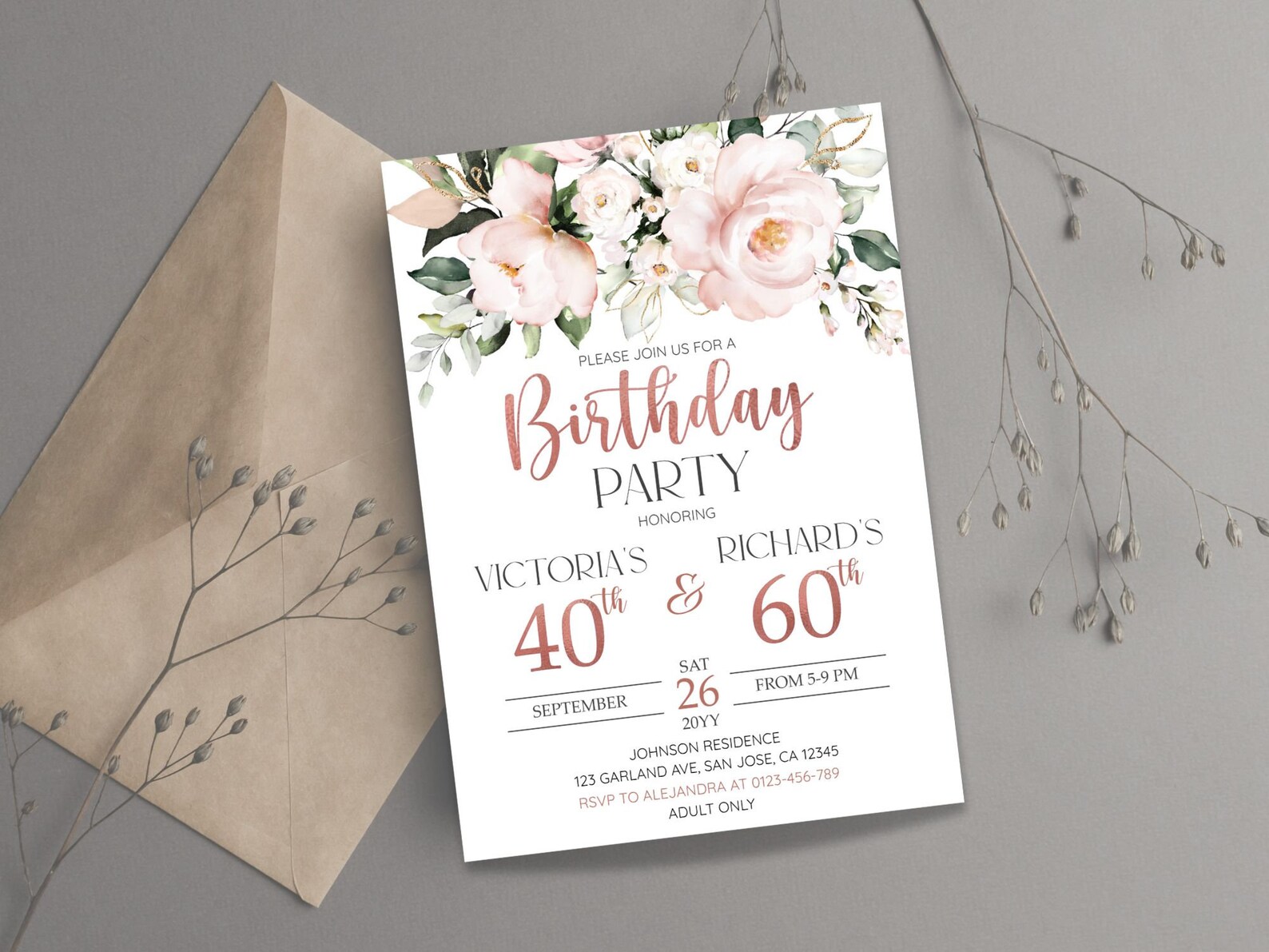 Adult Joint Birthday Invitation Combined Birthday Party Double Party ...