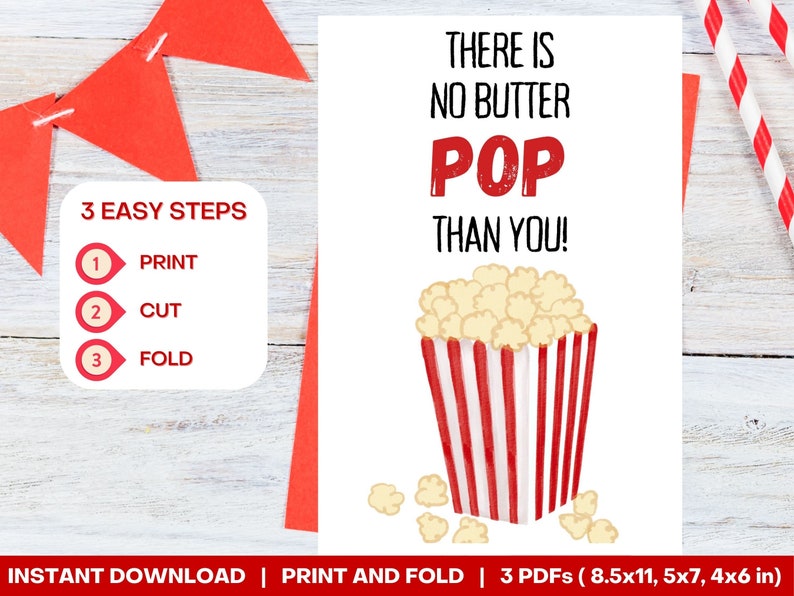 Printable Card, No Butter Pop Than You, Birthday Card for Dad, Popcorn ...