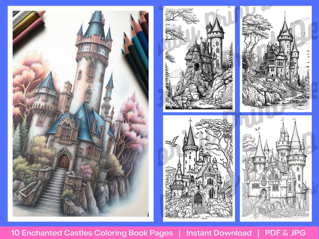 10 Enchanted Castles Printable Coloring Book Pages | Downloadable ...