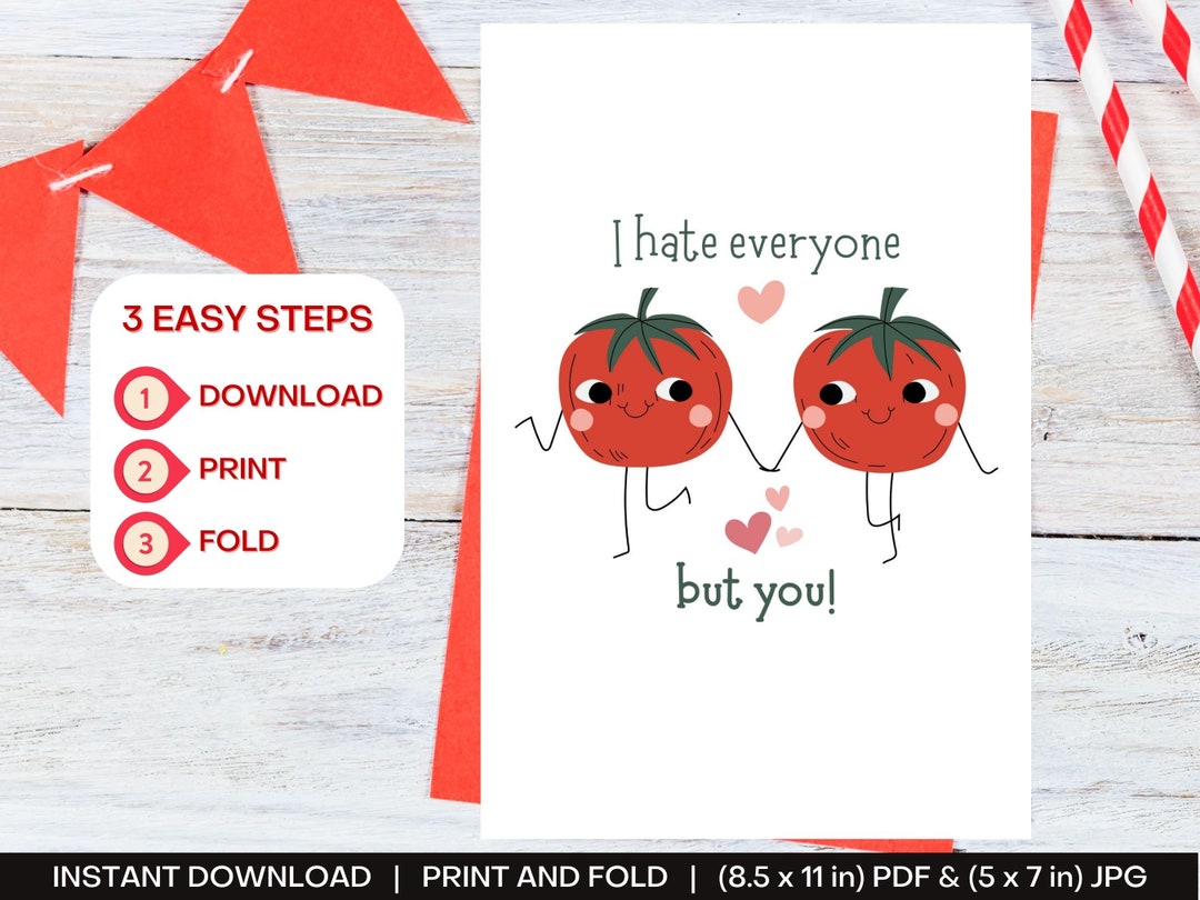 I Hate Everyone but You Printable Card, Birthday Best Friend, Digital ...