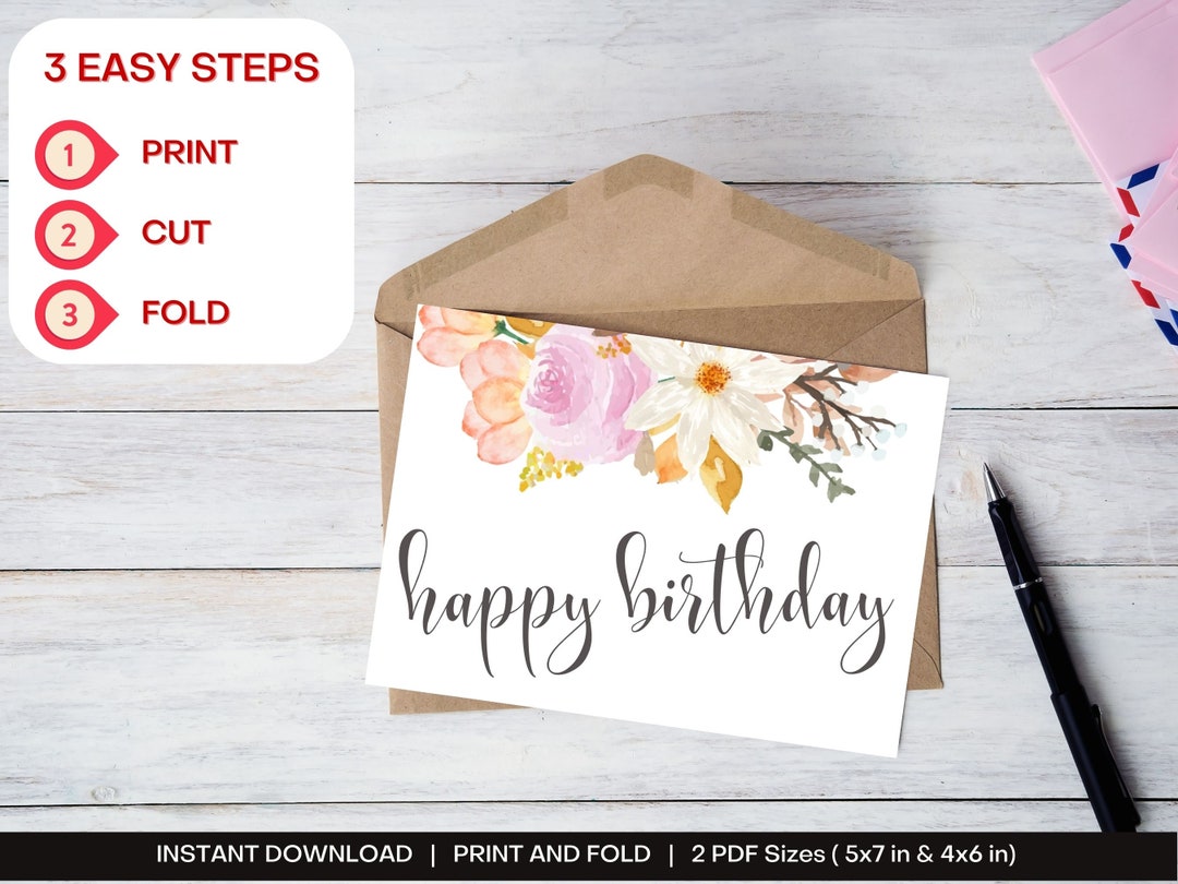 Simple Happy Birthday Digital Printable Card | Printable Card | Digital ...