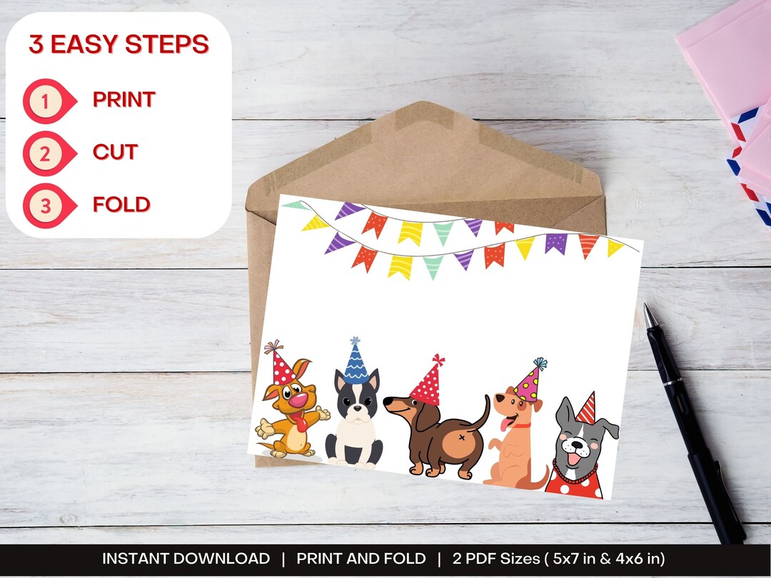 Printable Dog Birthday Card, Print at Home Funny Greeting Cards, DIY ...