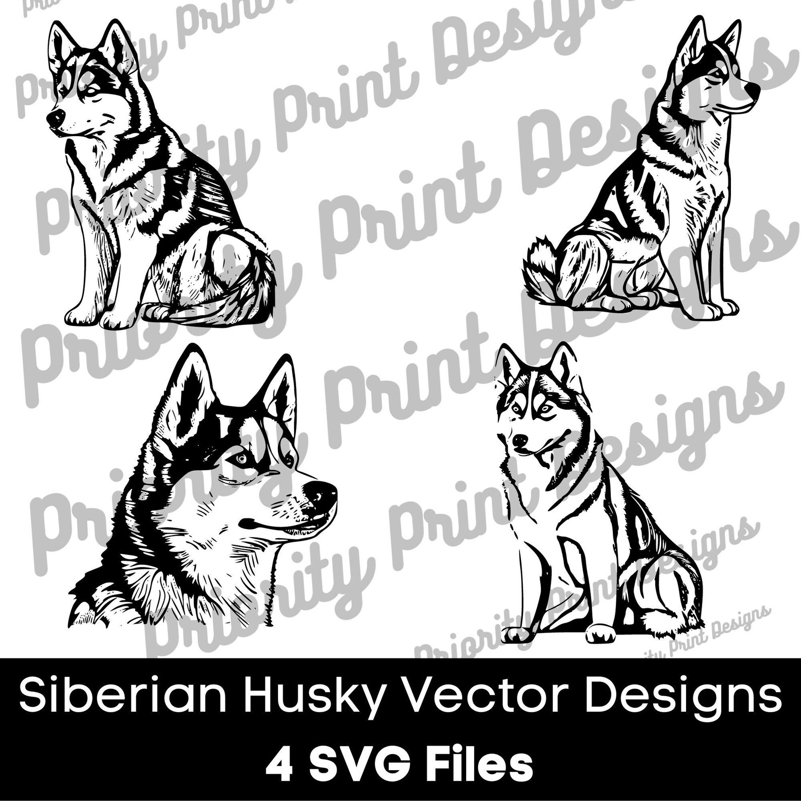 Siberian Husky Dog Vector SVG Bundle Commercial License Decor Tag Files ...