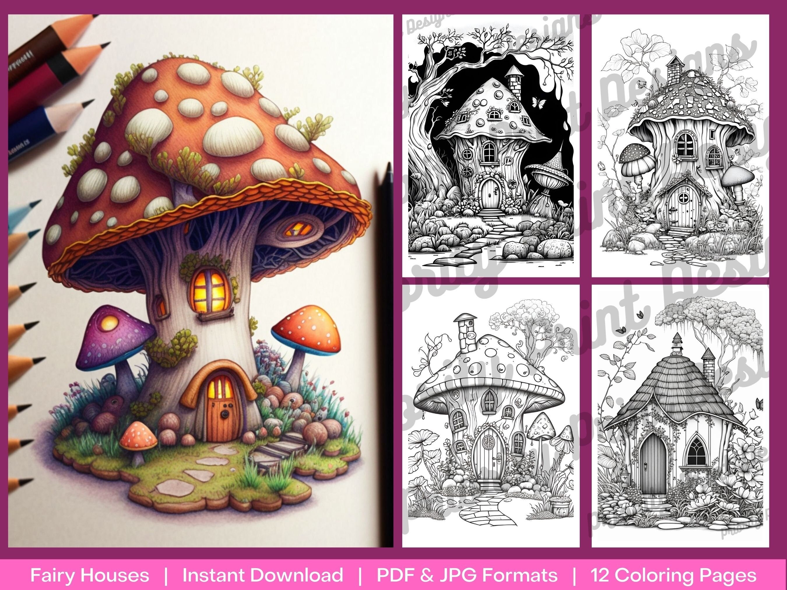 Fairy Houses Coloring Book | Printable Coloring Pages | Instant ...