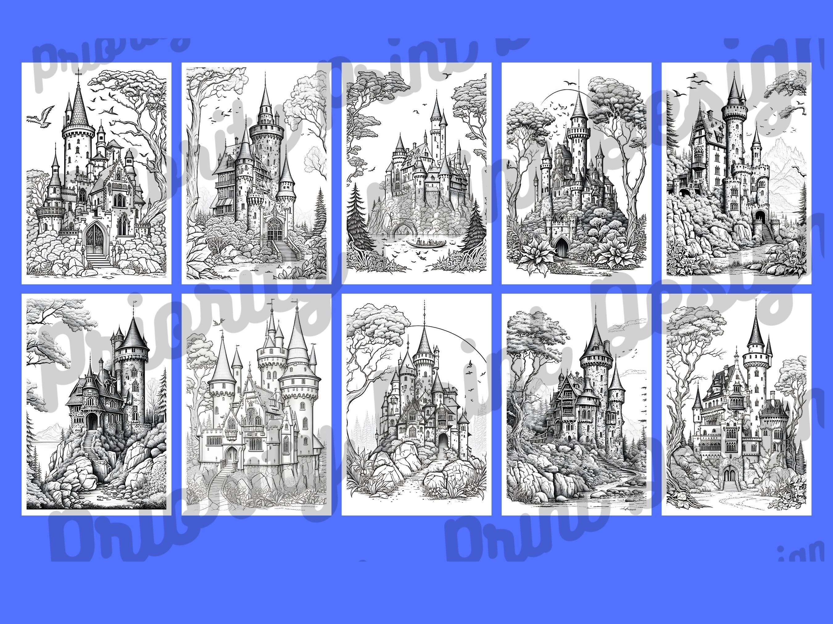 10 Enchanted Castles Printable Coloring Book Pages | Downloadable ...