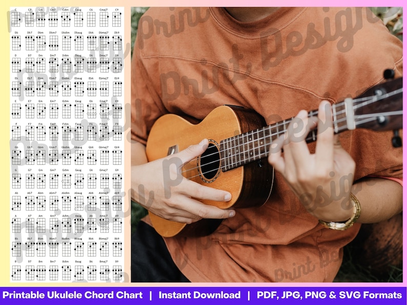 Printable Ukulele Chord Chart, Print, Fretboard Notes, Son Key, Student ...