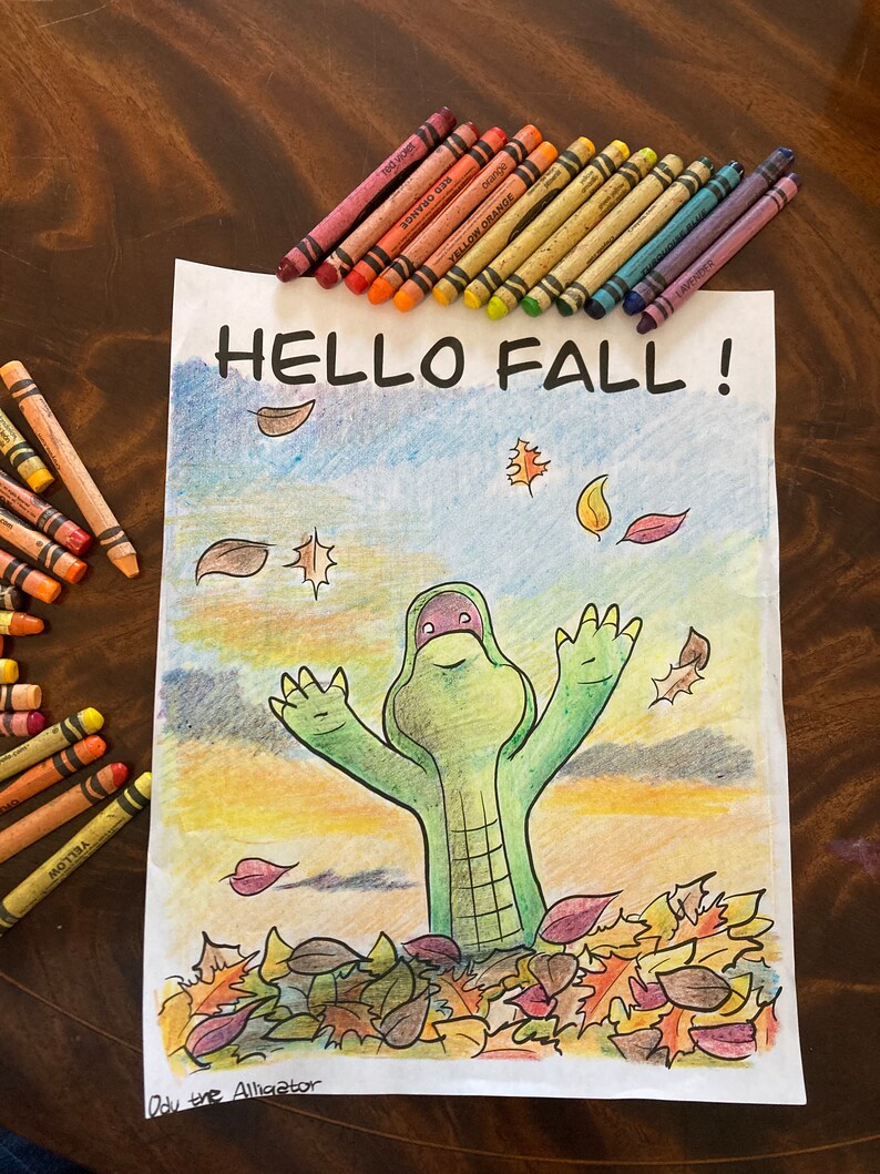 Hello Fall Ody the Alligator Coloring Page - Etsy