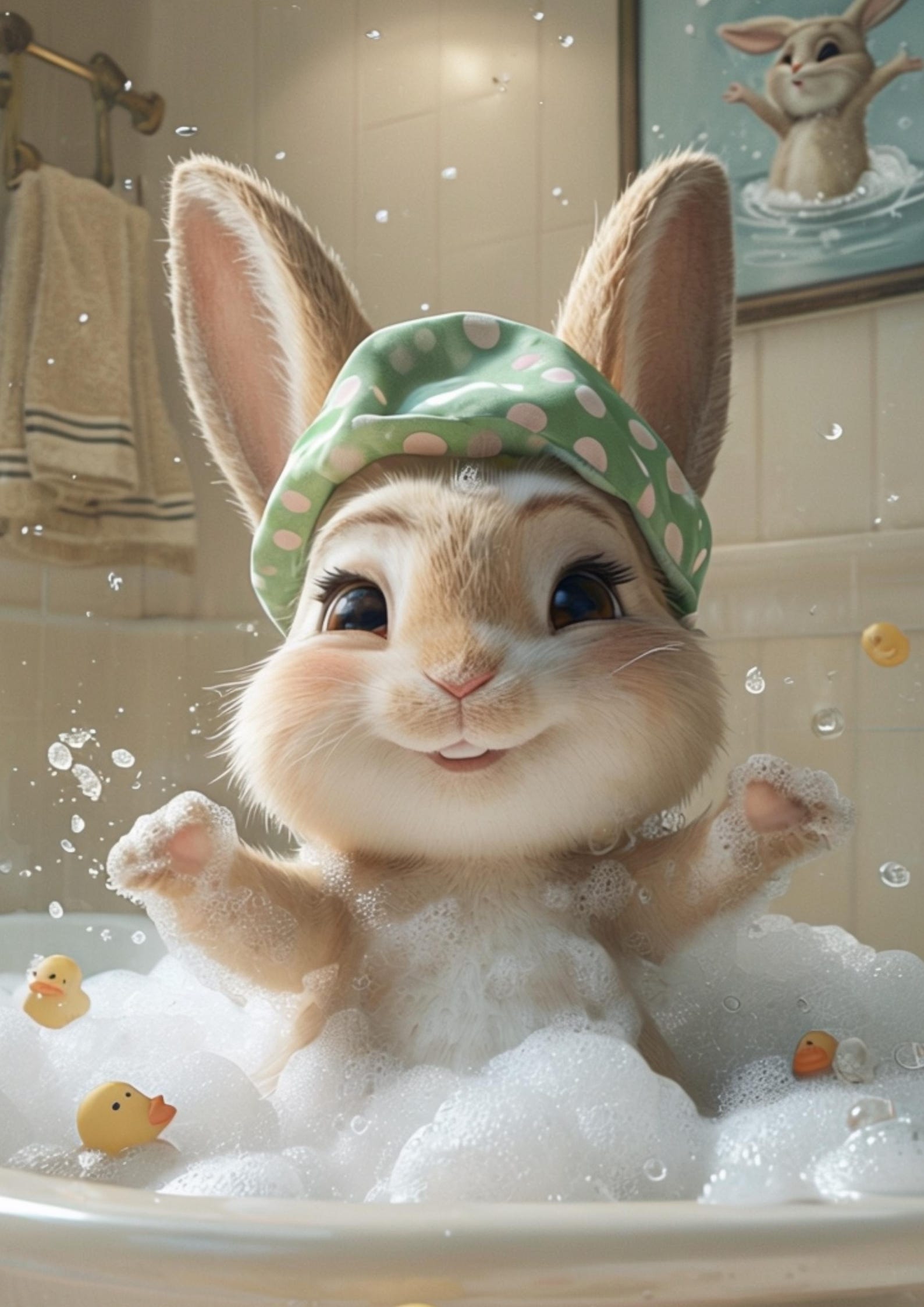 Adorable Rabbit in Bath Digital Image - Etsy