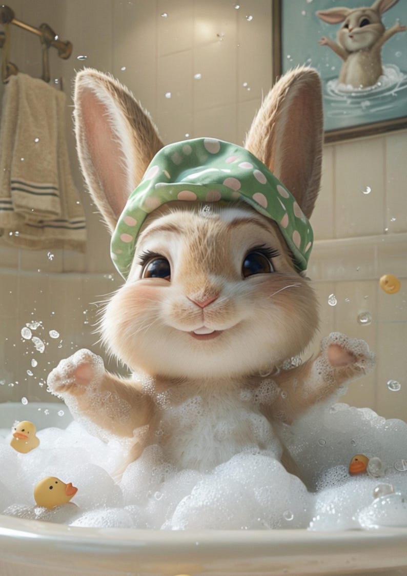 Adorable Rabbit in Bath Digital Image - Etsy