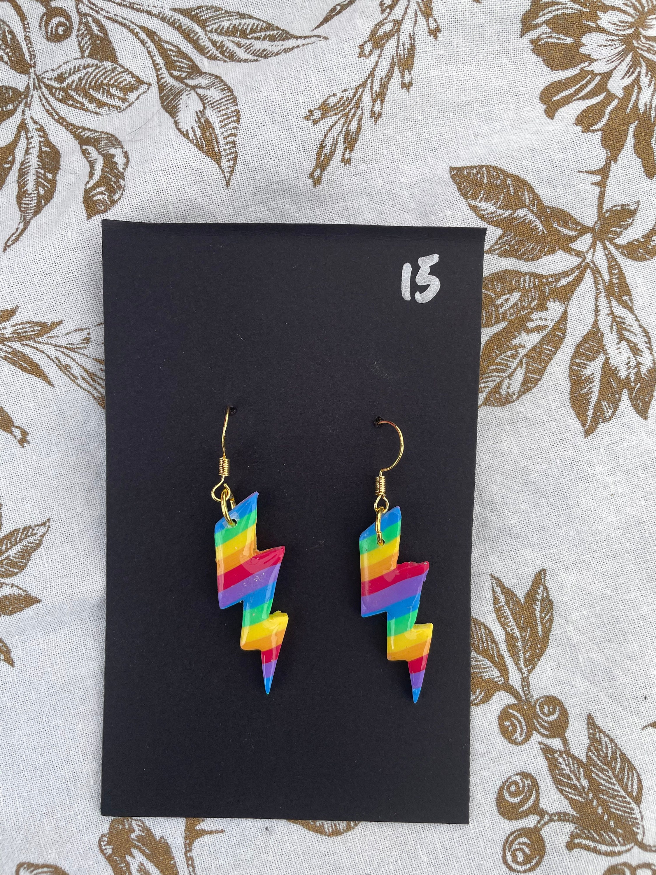 Rainbow Pride Handmade Lightning Bolt Dangle Polymer Clay Earrings - Etsy