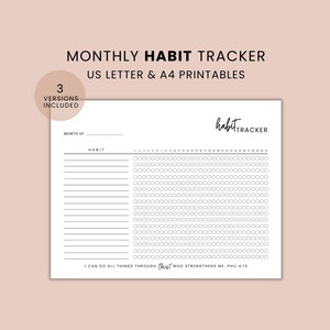 Monthly Habit Tracker Printable Landscape Routine Tracker US Letter A4 ...