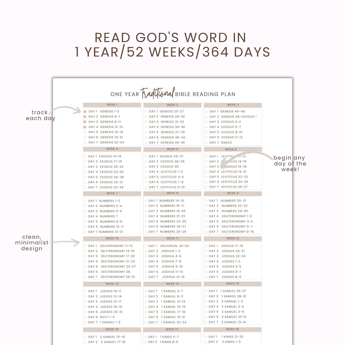 Bible in One Year Reading Plan Traditional Bible Reading Plan Bible ...