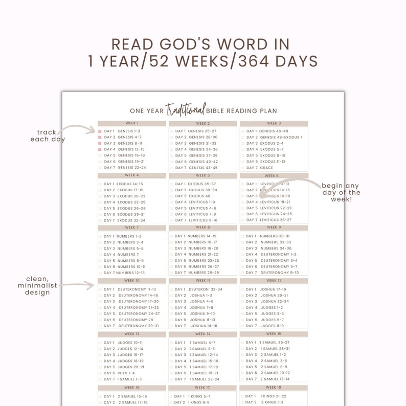 Bible in One Year Reading Plan Traditional Bible Reading Plan Bible ...