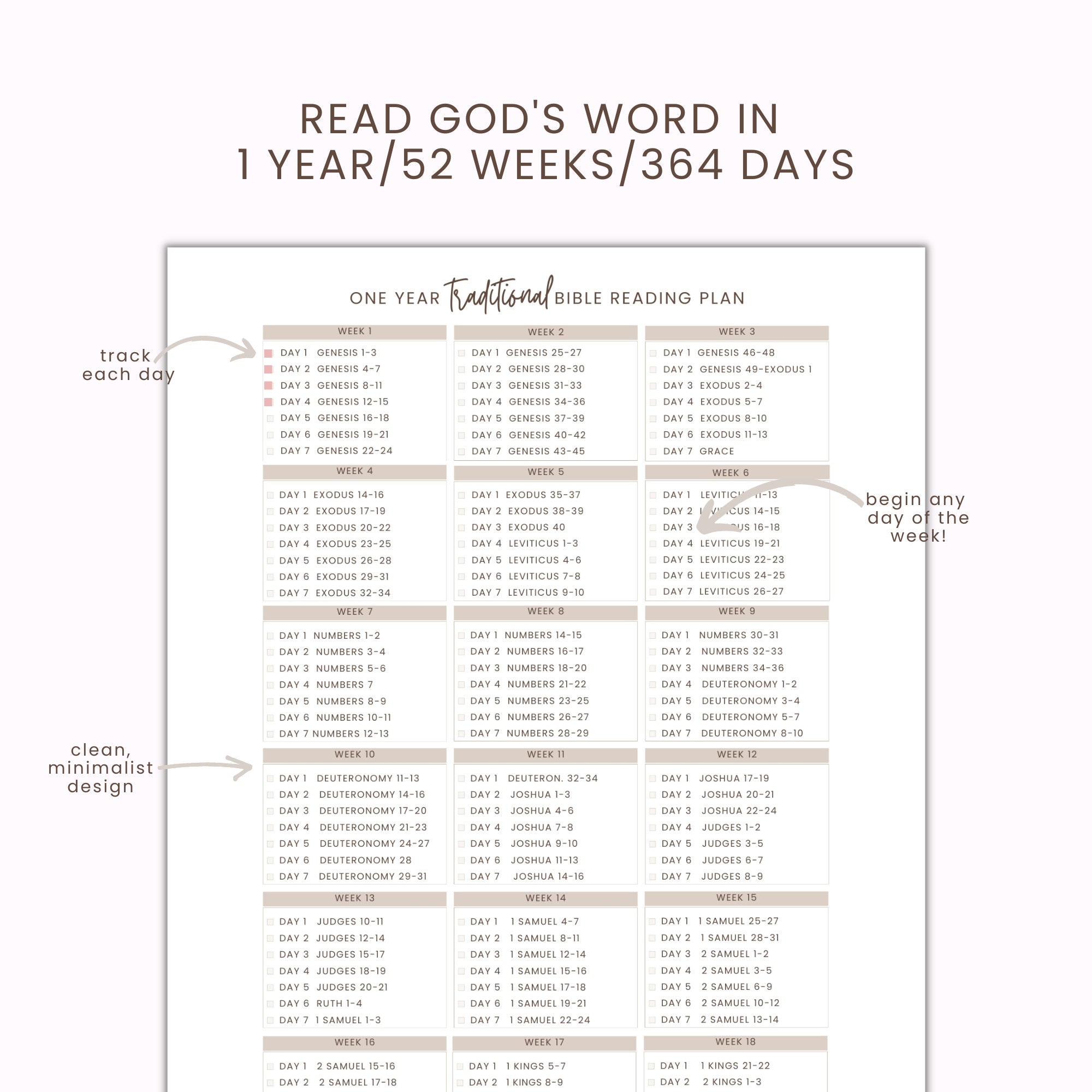 Bible in One Year Reading Plan Traditional Bible Reading Plan Bible ...