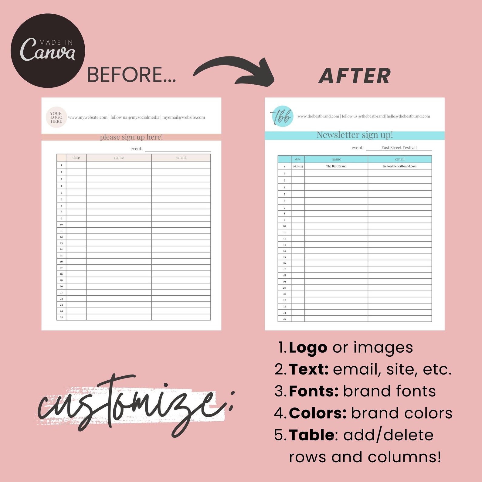 Editable Sign up Sheet Sign Up Sheets Email Sign up Sheet Template 