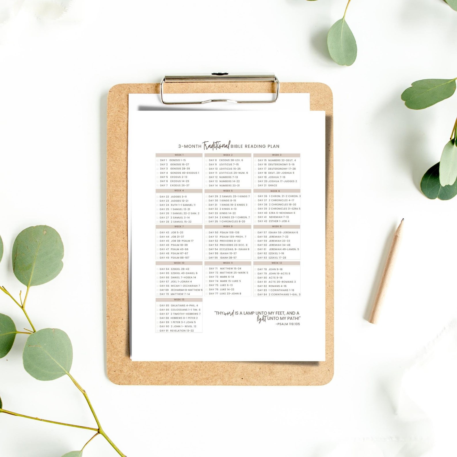 Bible Reading Tracker Traditional Bible Reading Plan 3-month Bible ...