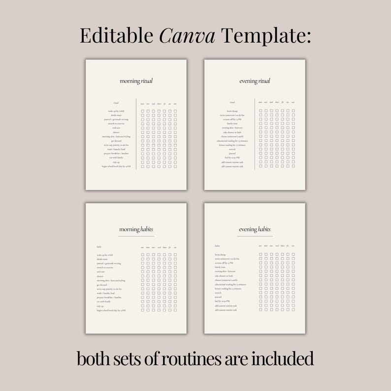 Editable Morning Night Routine Checklist Bundle for Adults| Daily ...