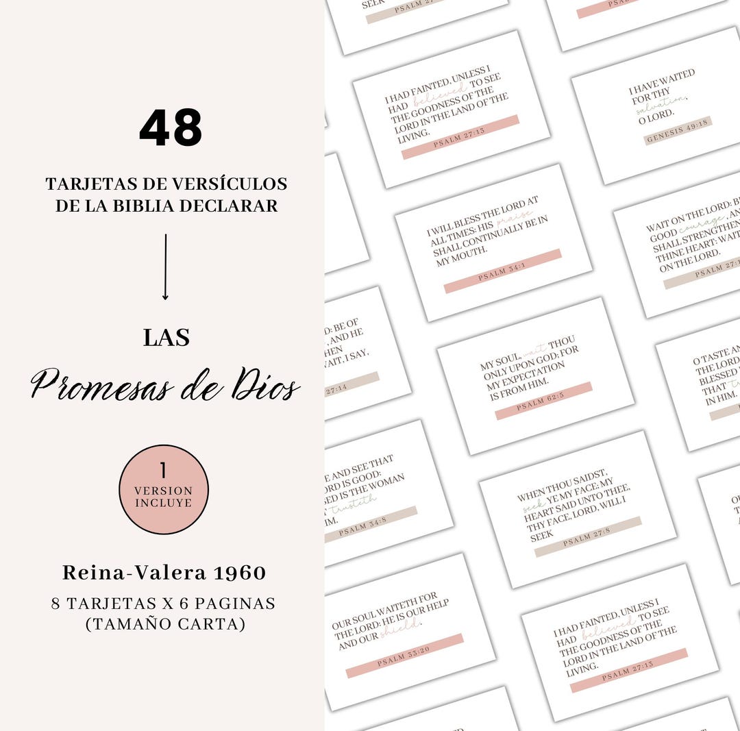 Promesas De Dios| Promises of God in Spanish Cards| Printable Scripture Cards to Declare and ...
