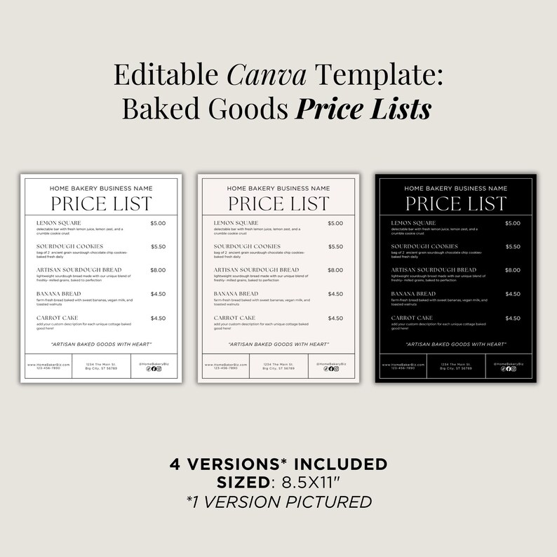 Minimalist Price List Template| Editable Cottage Food Price List| Home ...