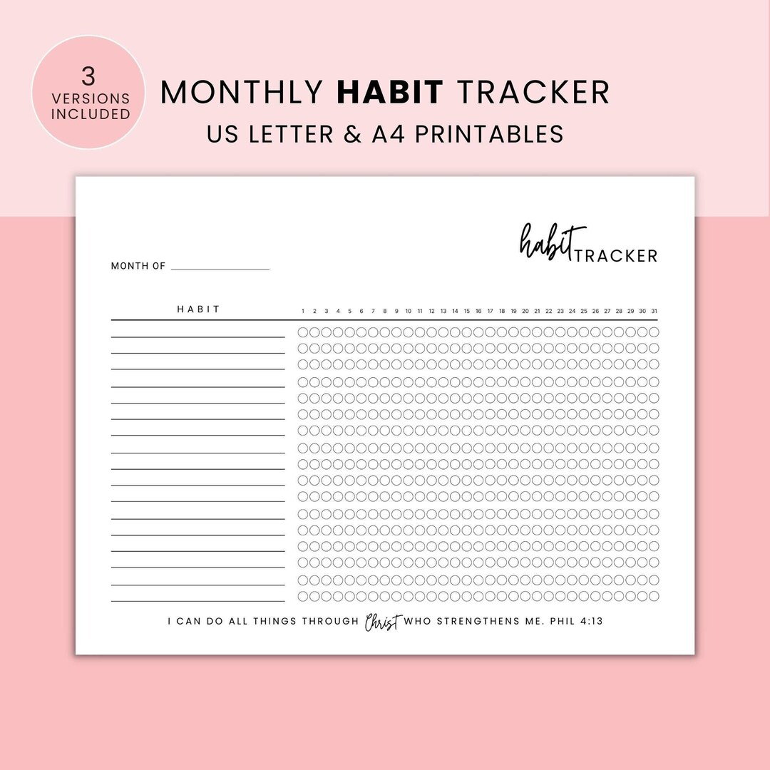 Monthly Habit Tracker Landscape Printable Routine Tracker US - Etsy