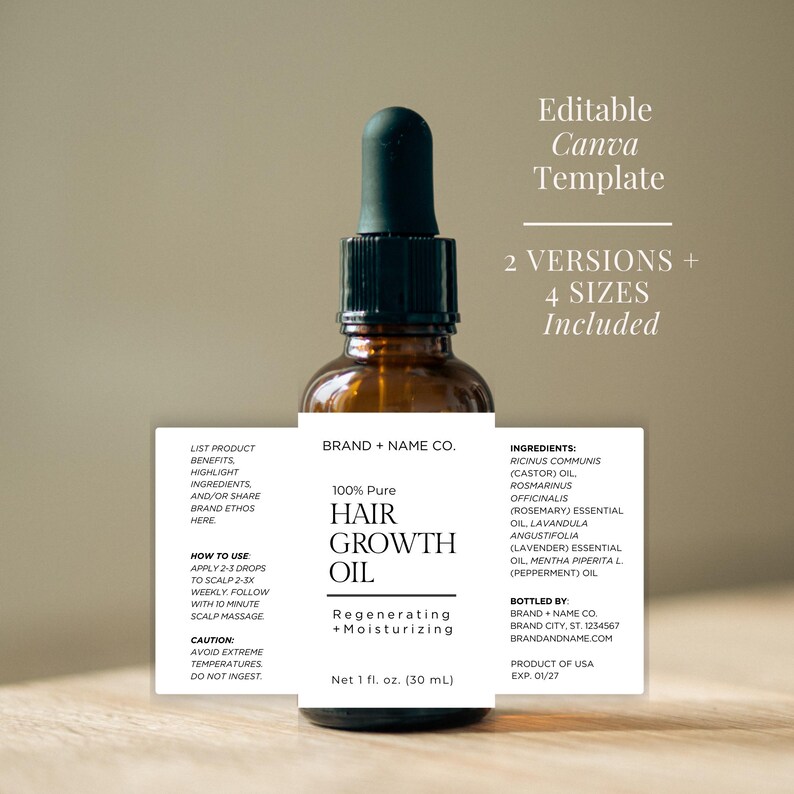 Oil Bottle Label Template| Minimalist Hair Growth Oil Label ...