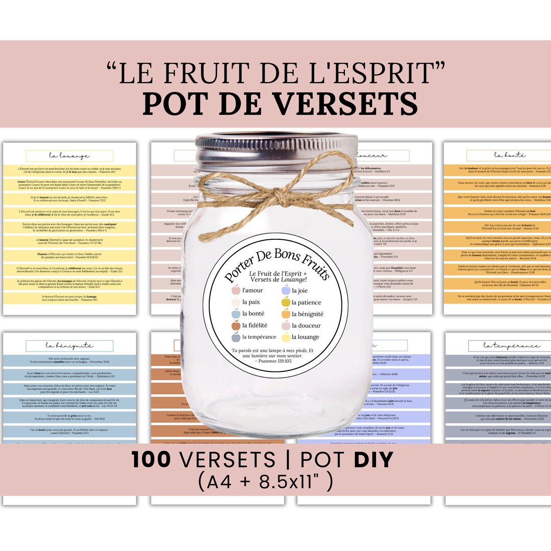 French Scripture Jar Printable| Le Fruit De L'espirit | Praise ...