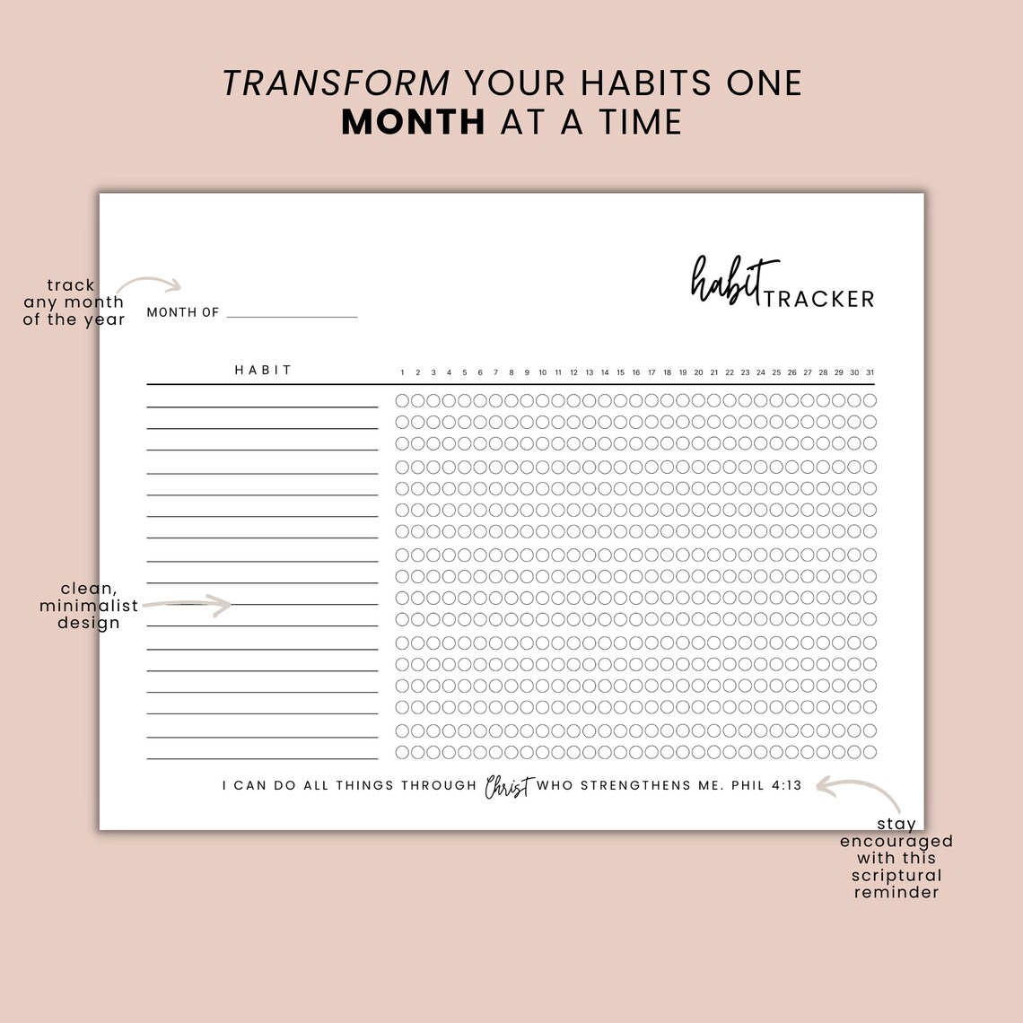 Monthly Habit Tracker Printable Landscape Routine Tracker US Letter A4 ...