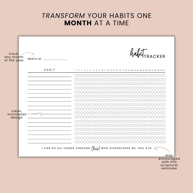 Monthly Habit Tracker Printable Landscape Routine Tracker US Letter A4 ...