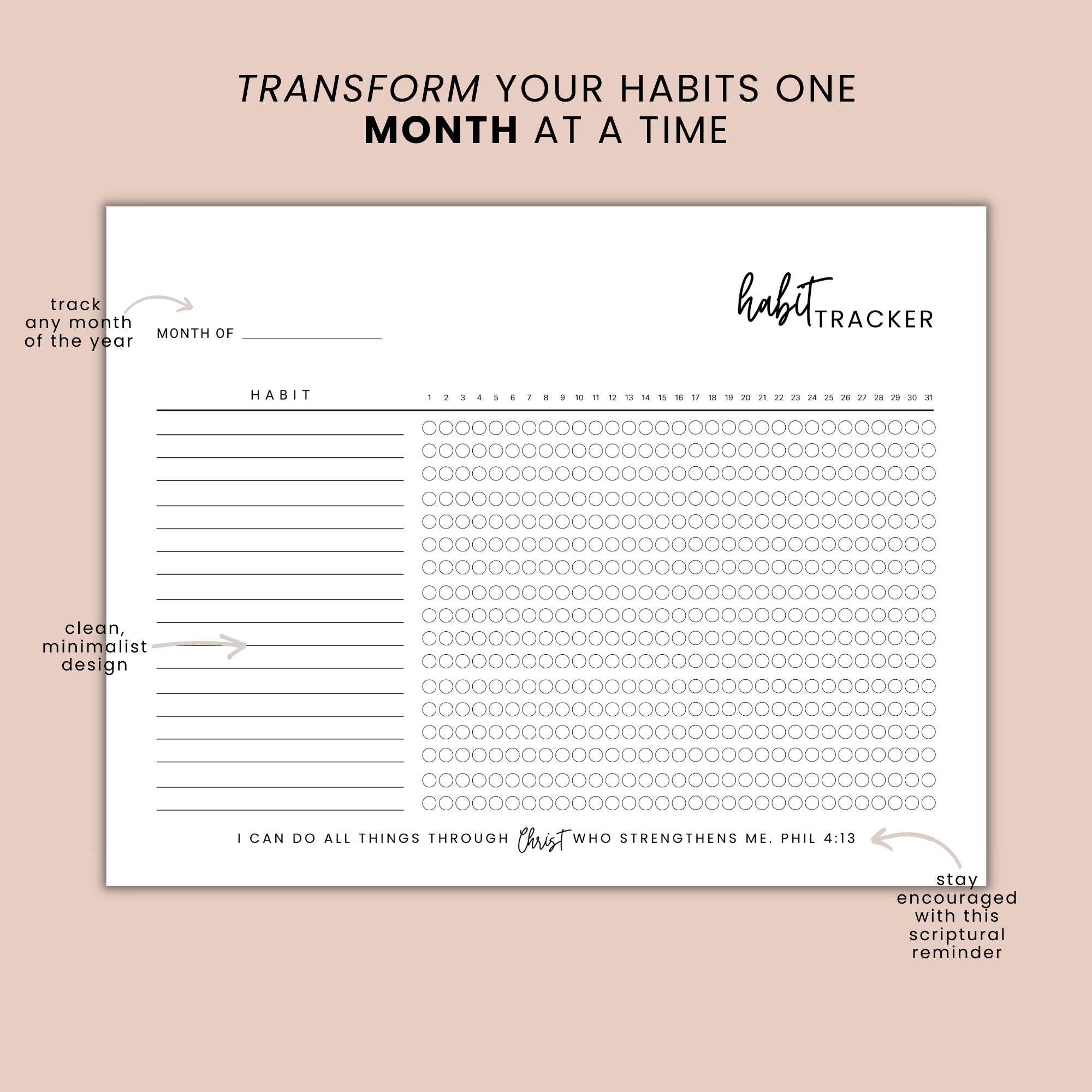 Monthly Habit Tracker Printable Landscape Routine Tracker US Letter A4 ...