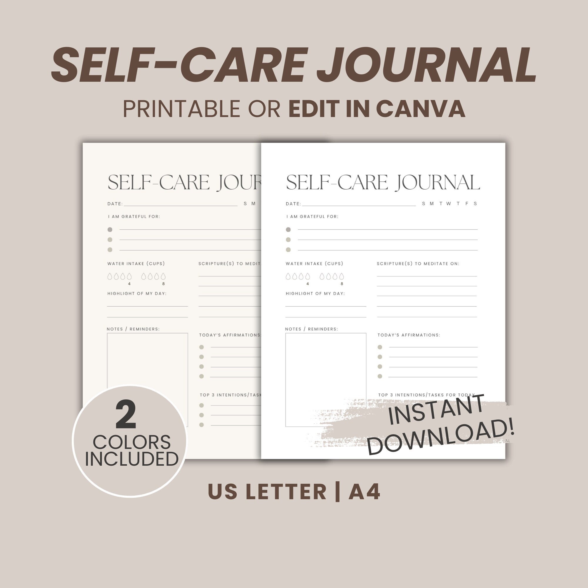 Editable Self Care Journal Gratitude Journal for Christian Daily Self ...
