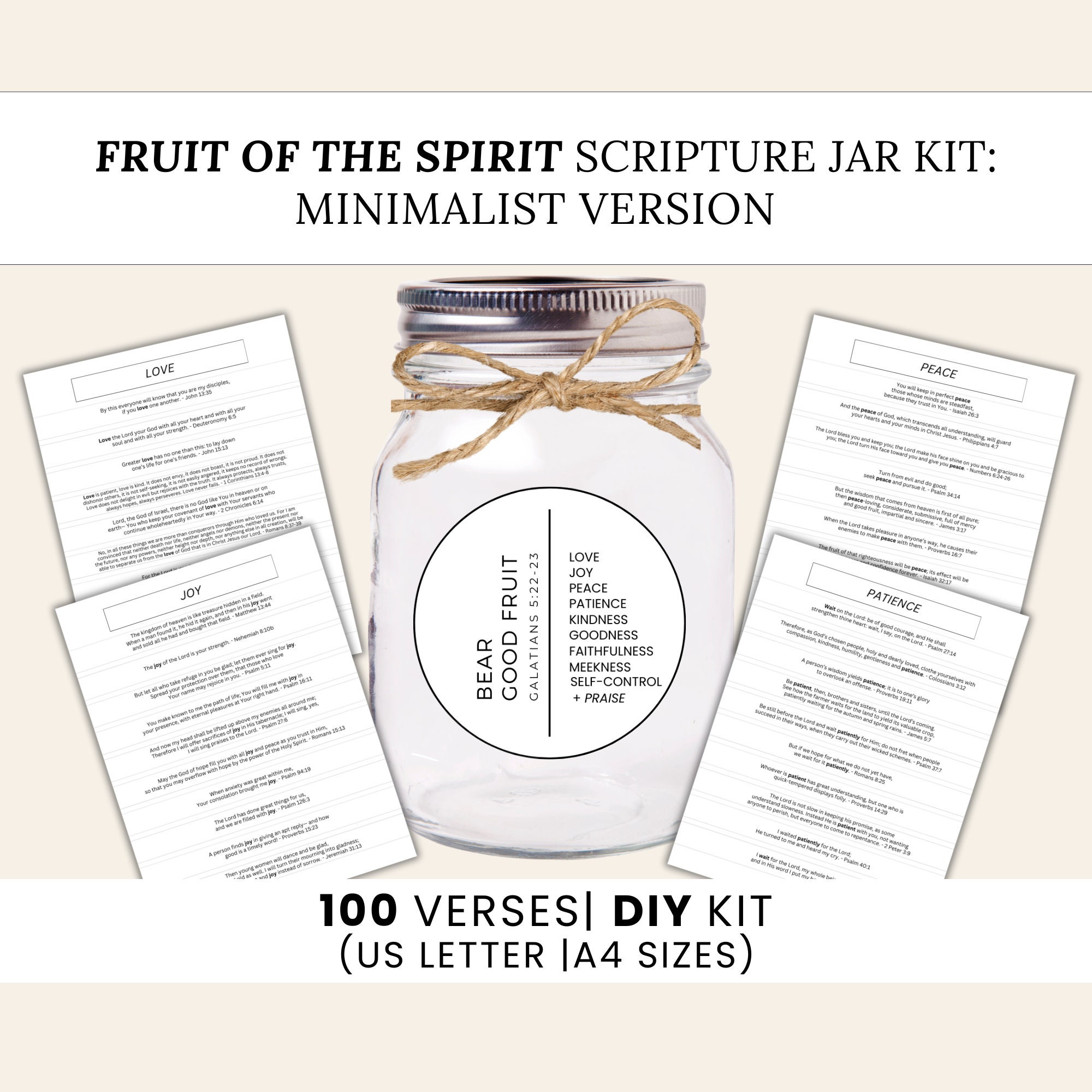 Fruit of the Spirit Scripture Jar Printable, Minimalist Version Praise ...