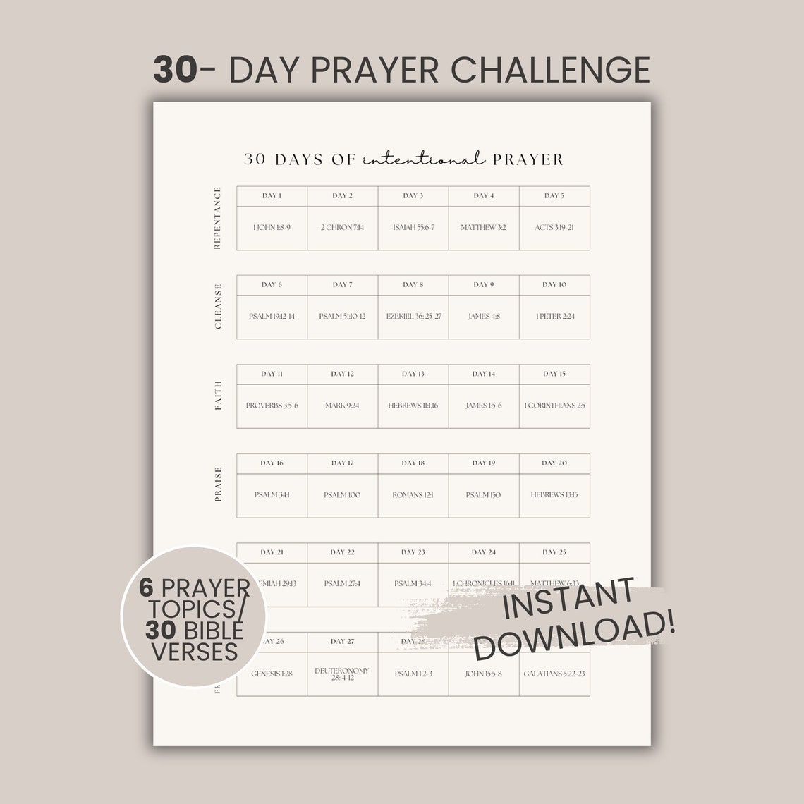 Daily Prayer Calendar Printable| 30 Day Prayer Challenge| Intentional ...