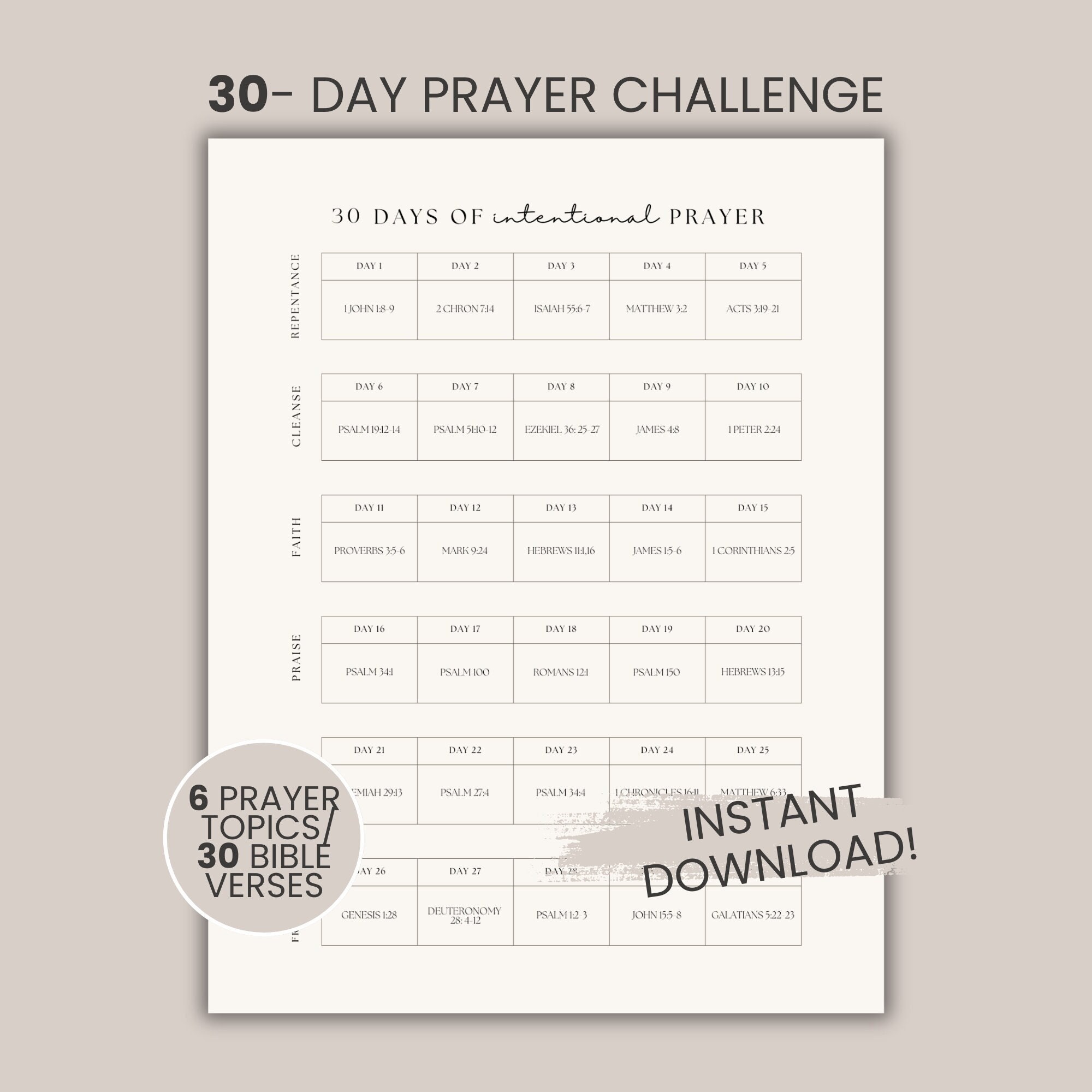 Daily Prayer Calendar Printable 30 Day Prayer Challenge Intentional