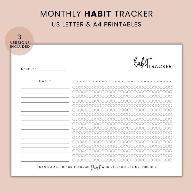 Monthly Habit Tracker Printable Landscape Routine Tracker US - Etsy