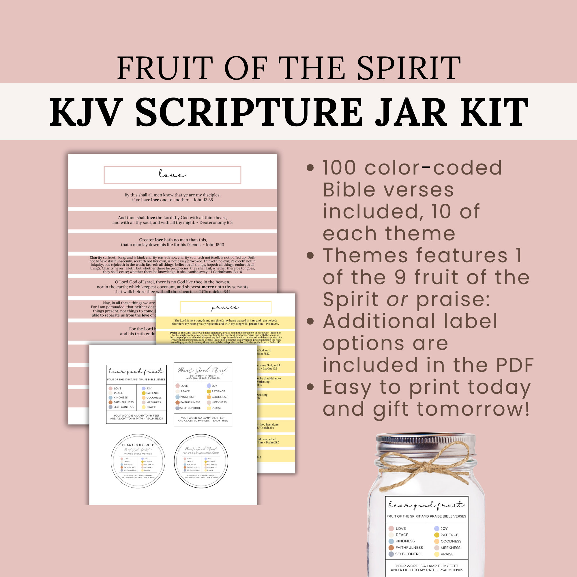 Scripture Jar Kit KJV Version| DIY Bible Verses Jar Printable With ...