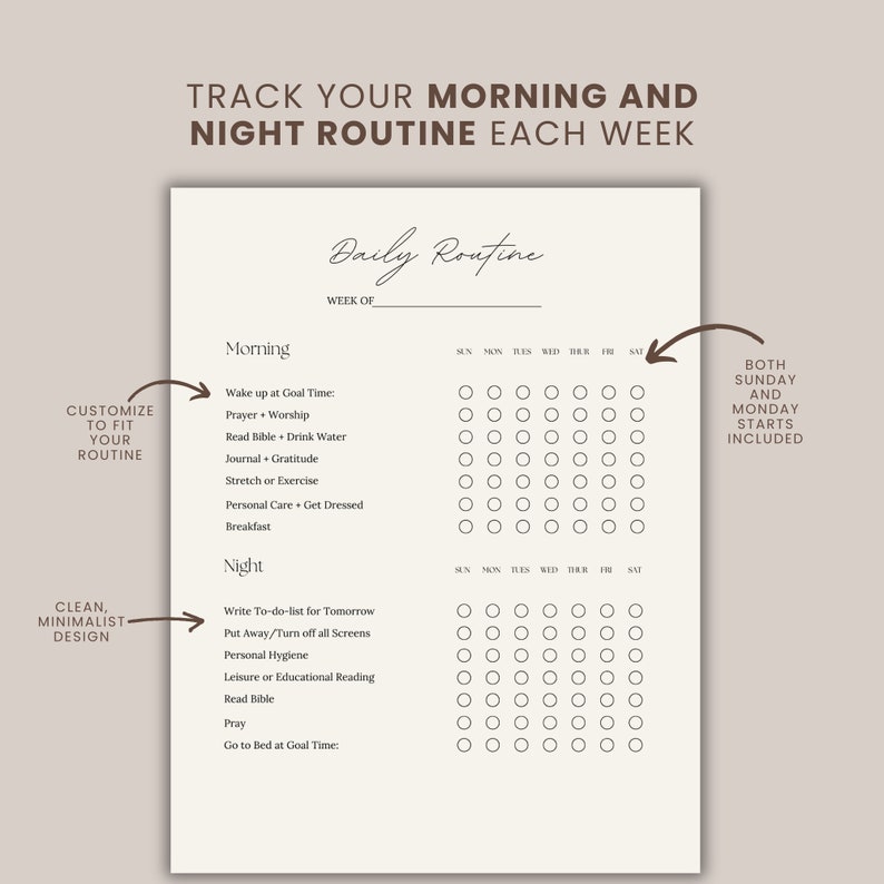 Editable Morning and Night Routine Checklist Daily Routine Habit ...