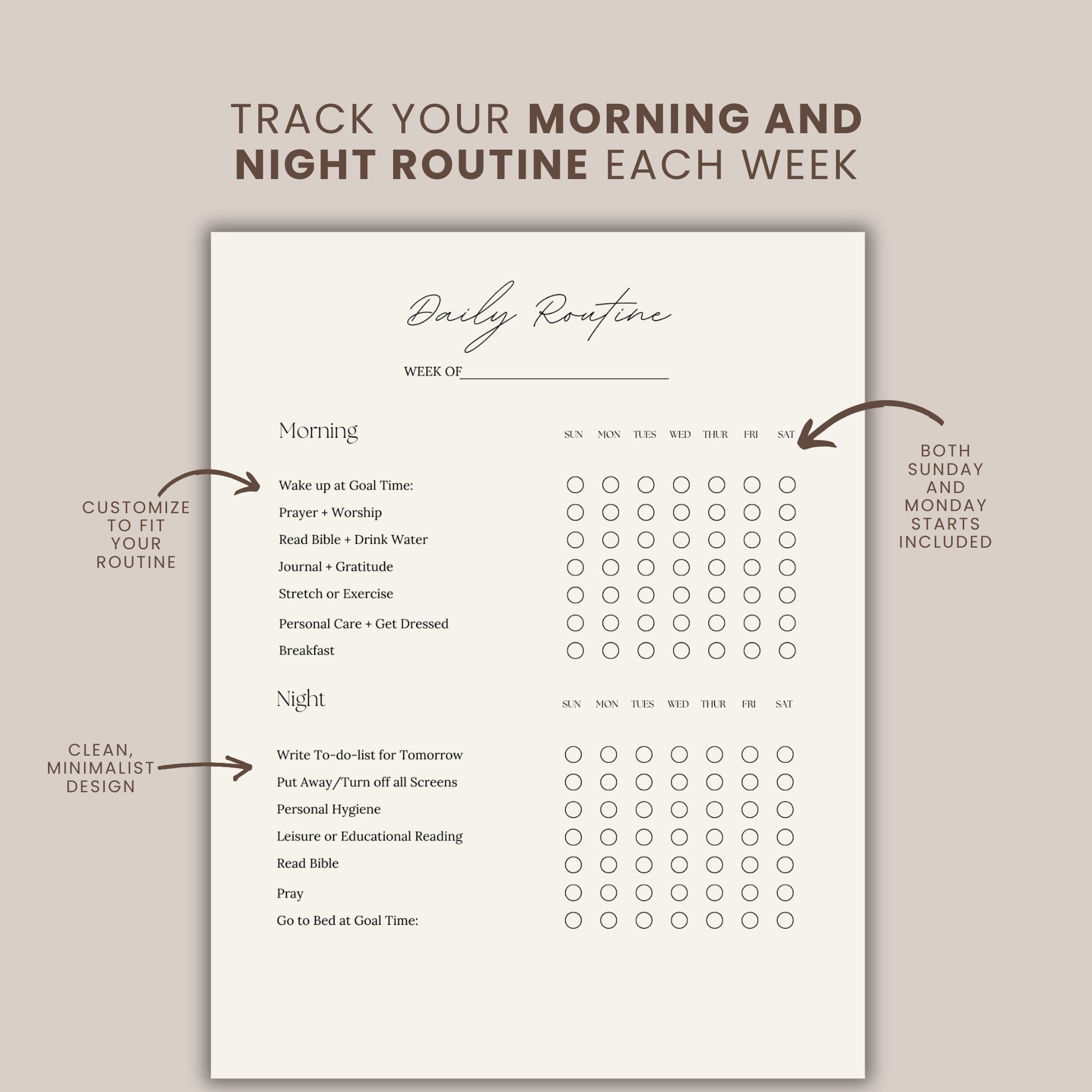 Editable Morning and Night Routine Checklist| Daily Routine Habit ...