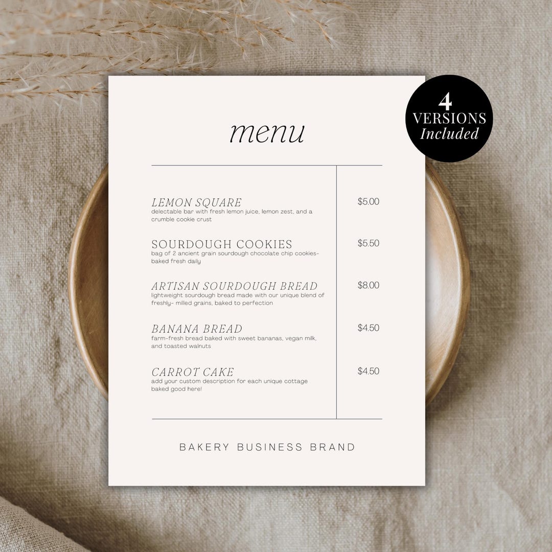 Minimalist Price List Menu Template| Editable Cottage Food Price List ...