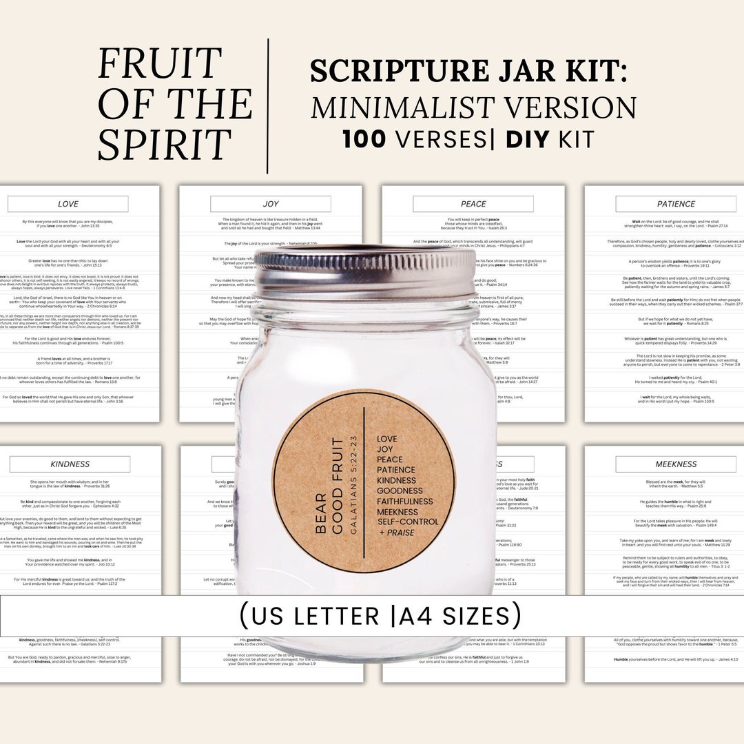 Minimalist Scripture Jar Printable With Fruit of the Spirit, Praise ...