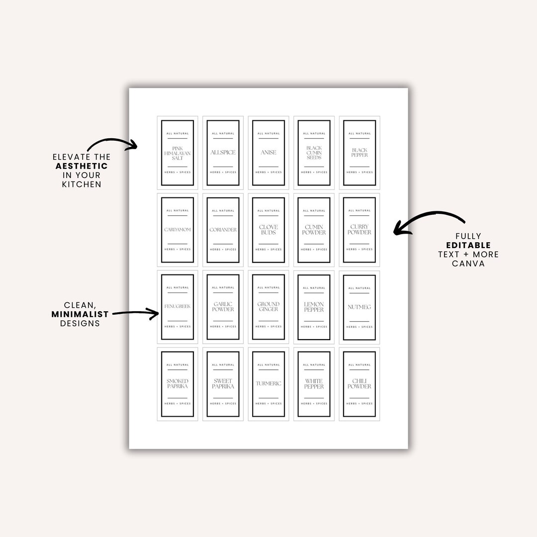 Minimalist Spice Jar Labels Template| Editable Spice Jar Label Template ...