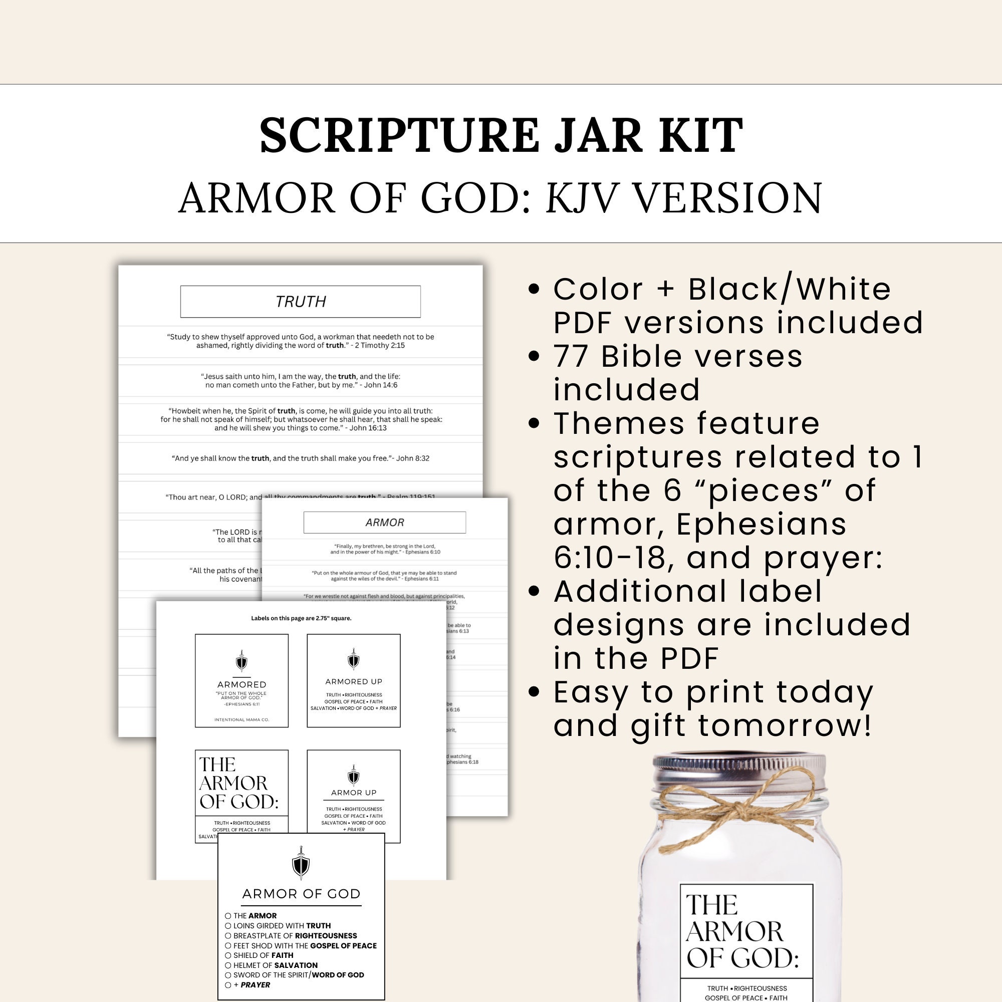 Bible Verse Jar DIY Kit Armor of God and Prayer Scriptures Scripture ...