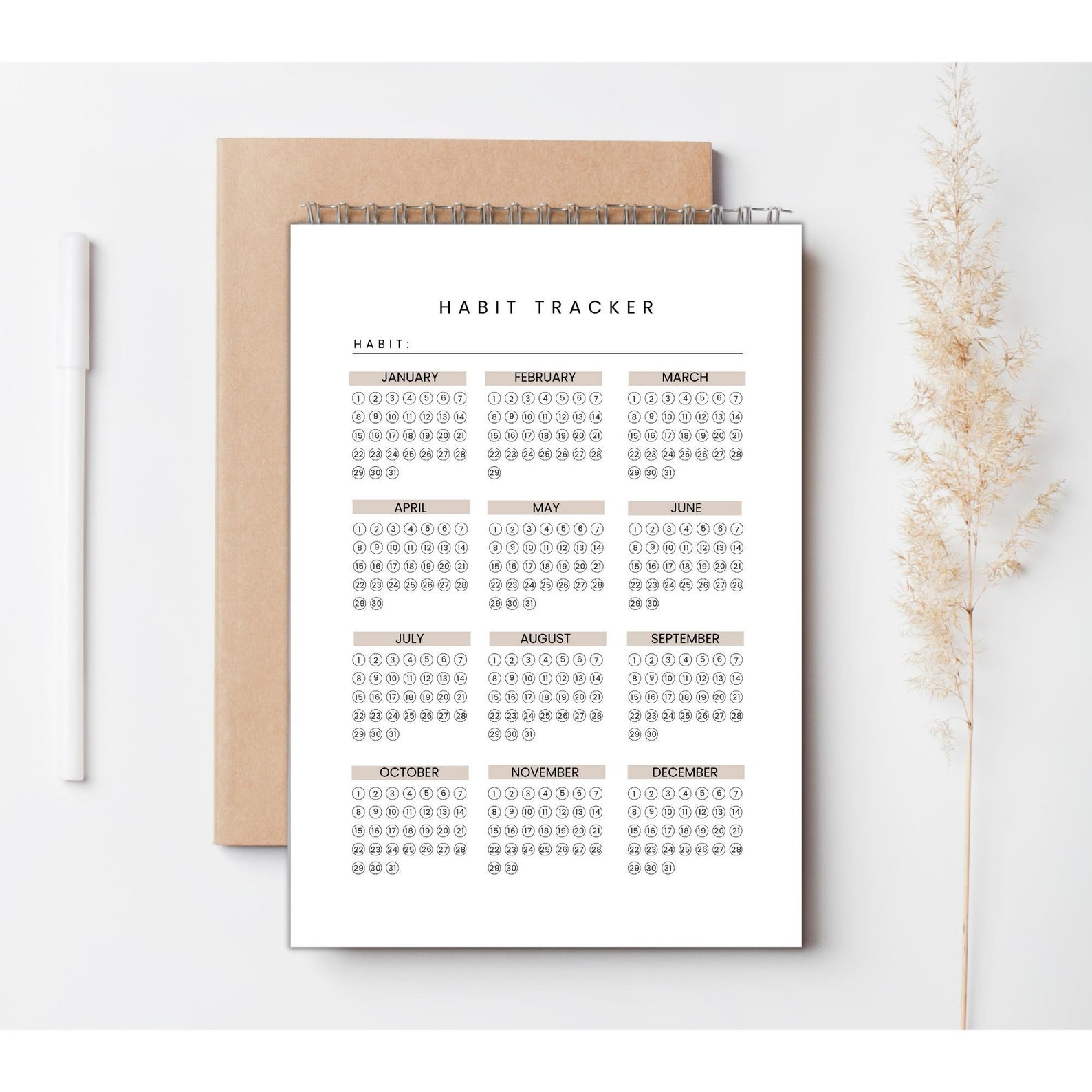 Yearly Habit Tracker Template 365 Day Habit Tracker Routine Tracker US ...