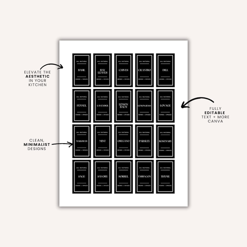 Editable Black Spice Jar Label Template| Minimalist Herbs and Spices ...