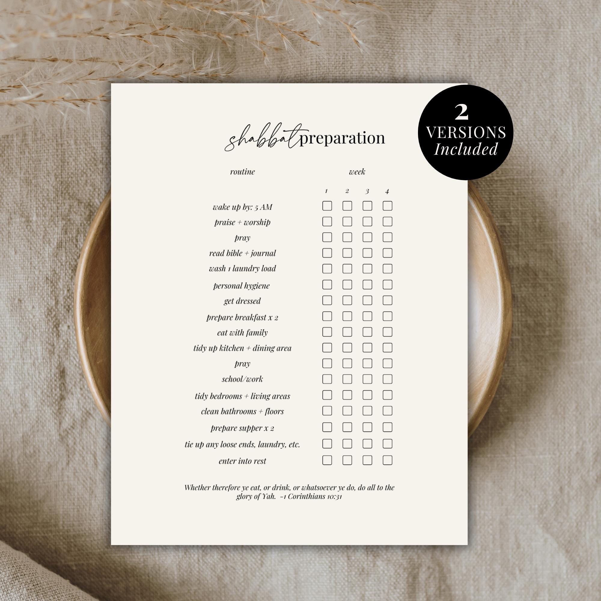 Editable Sabbath Prep Routine Checklist| Shabbat Rest Preparation Day ...