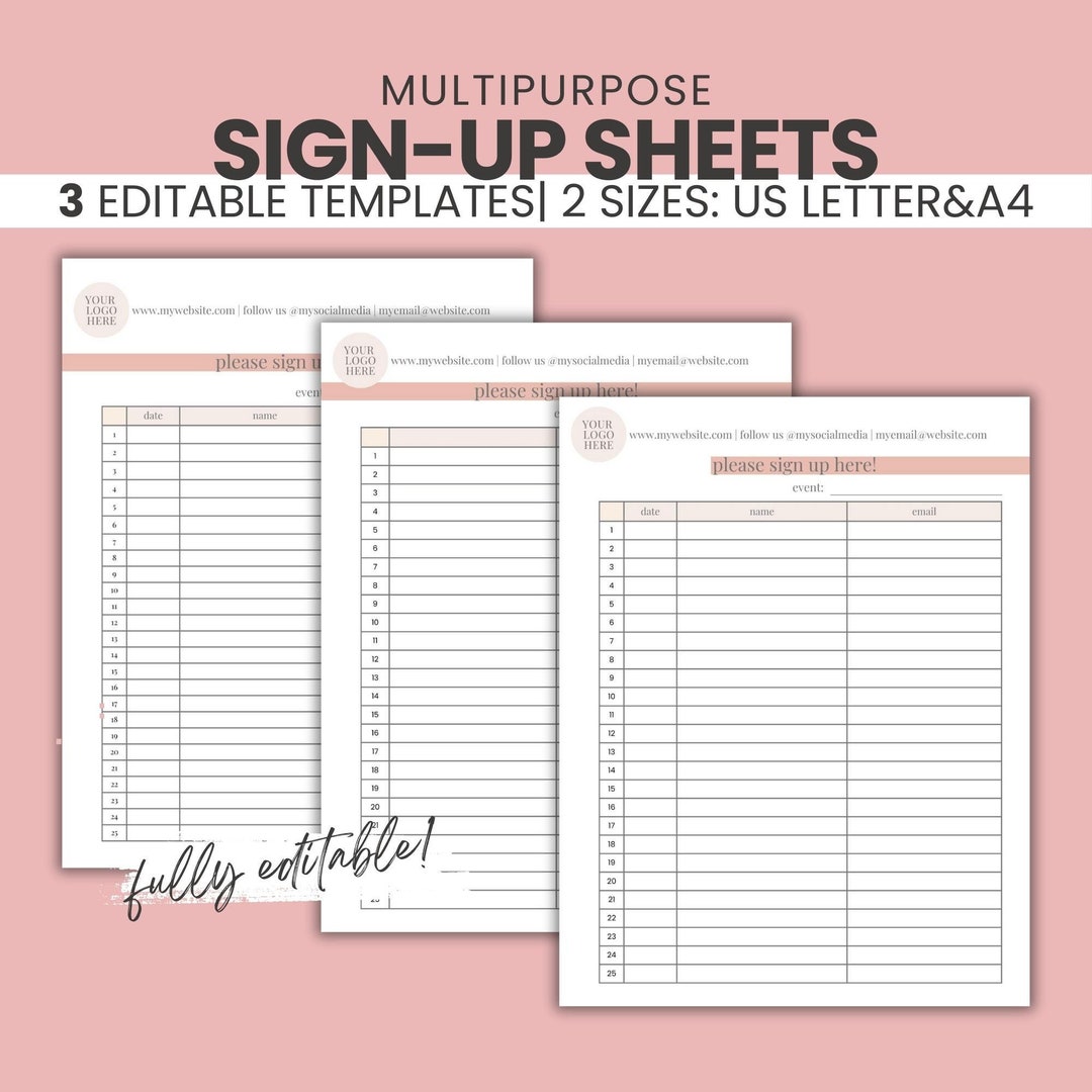 Editable Sign-up Sheet Template Sign up Sheets Email Sign-up - Etsy