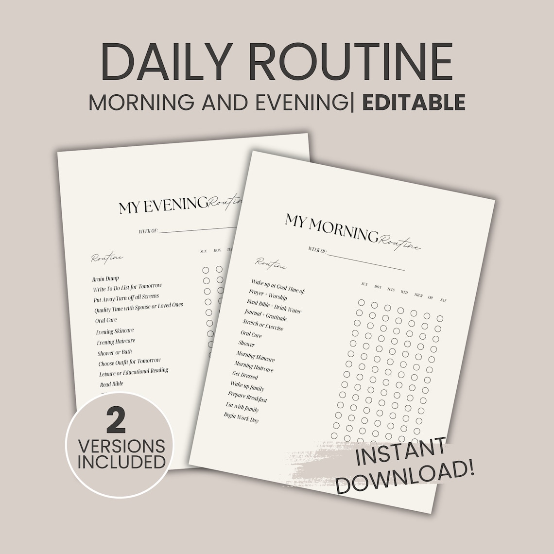 Editable Morning and Night Routine Checklist Bundle Daily Routine ...