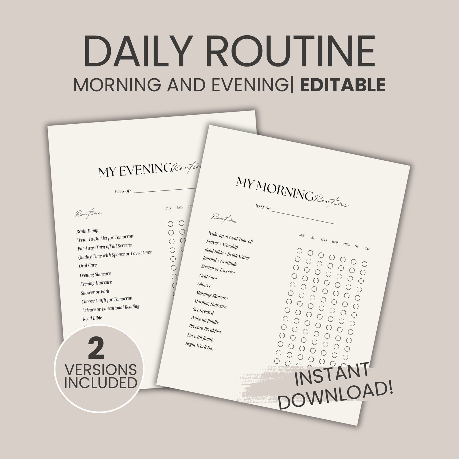 Editable Morning and Night Routine Checklist Bundle Daily Routine ...
