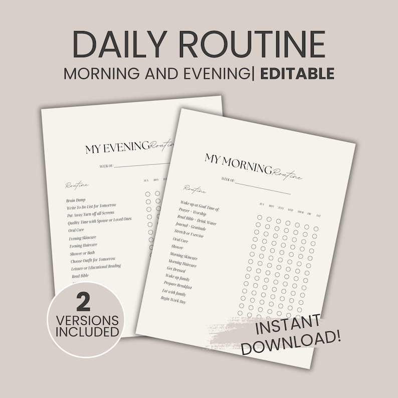 Editable Morning and Night Routine Checklist Bundle Daily Routine ...